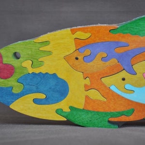 Large Tropical Fish Colorful Wood Puzzle Toy Hand Cut With Scroll Saw ...