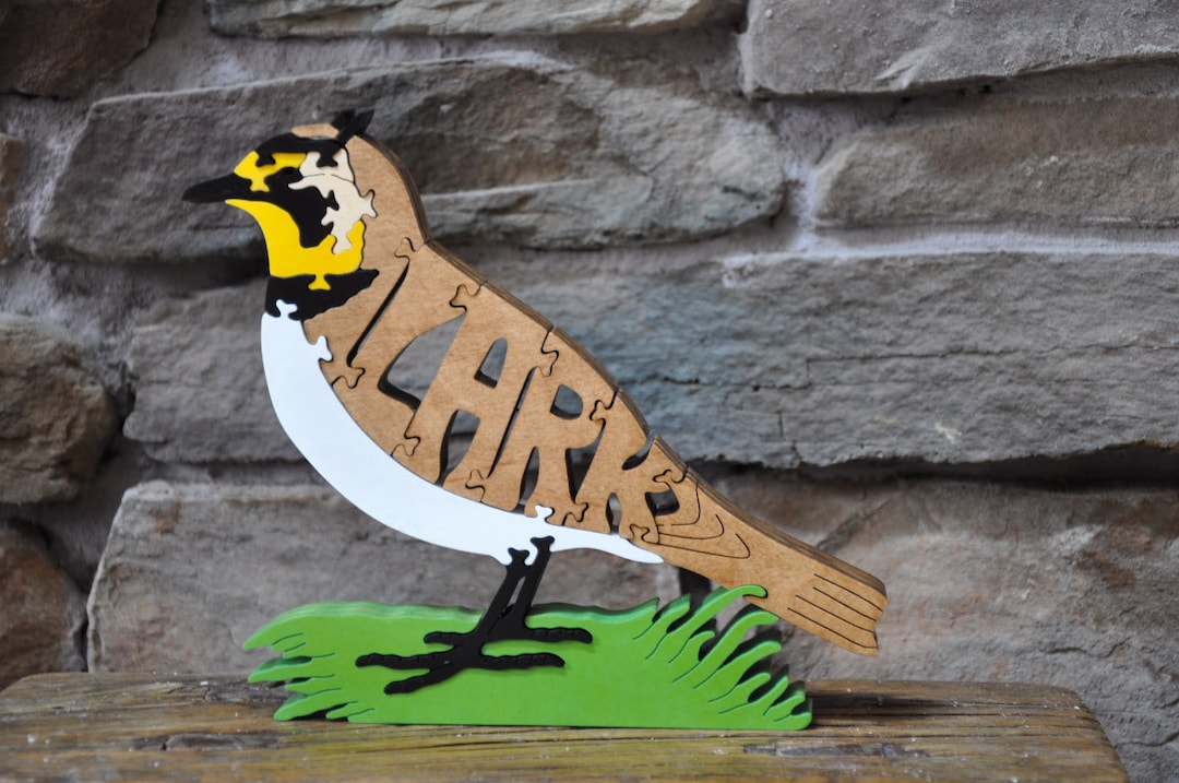 New Horned Lark Bird Songbird Puzzle Wooden Toy Hand Cut Figurine ...