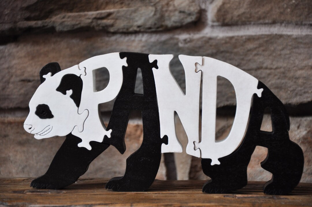 FUN Panda Bear Wooden Animal Puzzle Toy Hand Cut With Scroll Saw - Etsy