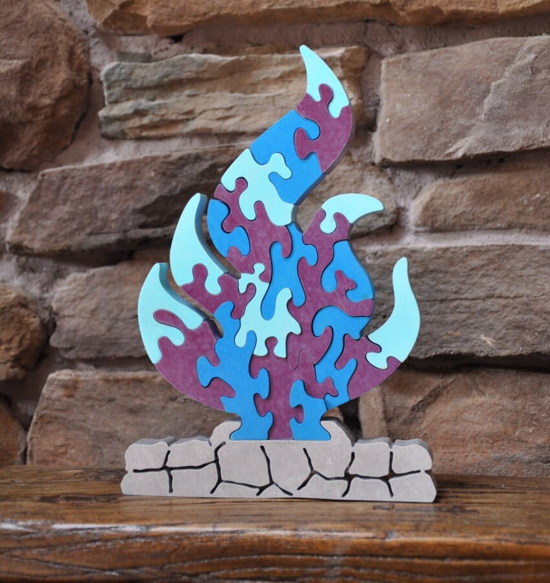 Extra Large BLUE Campfire Flame Hand Cut Wooden Camping Fire Challenge ...