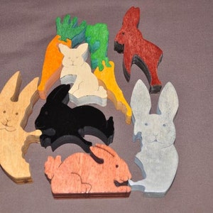 Pile of Bunny Rabbits Easter Animal Puzzle Wooden Toy Hand Cut With ...