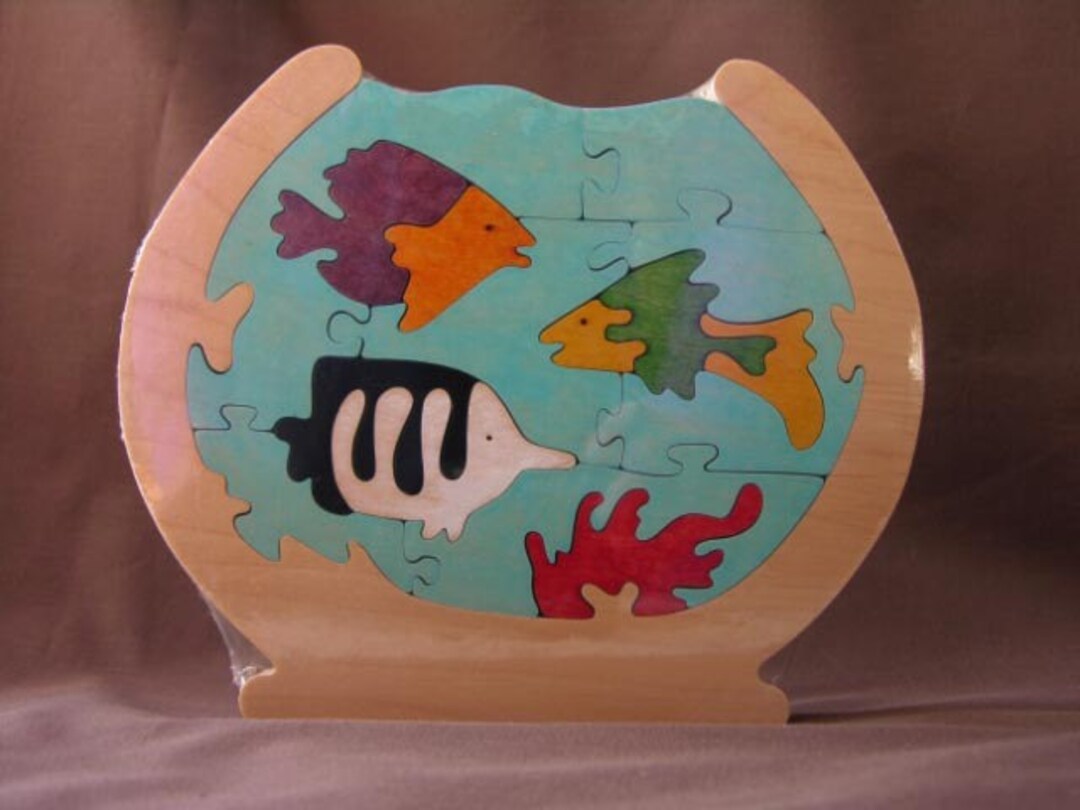 Life in a Fish Bowl Colorful Wood Puzzle Toy Hand Cut With Scroll Saw ...