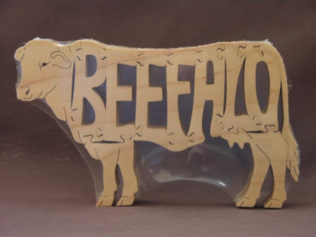 Beefalo Cow or Bull Puzzle Wooden Animal Toy Cut With Scroll Saw ...