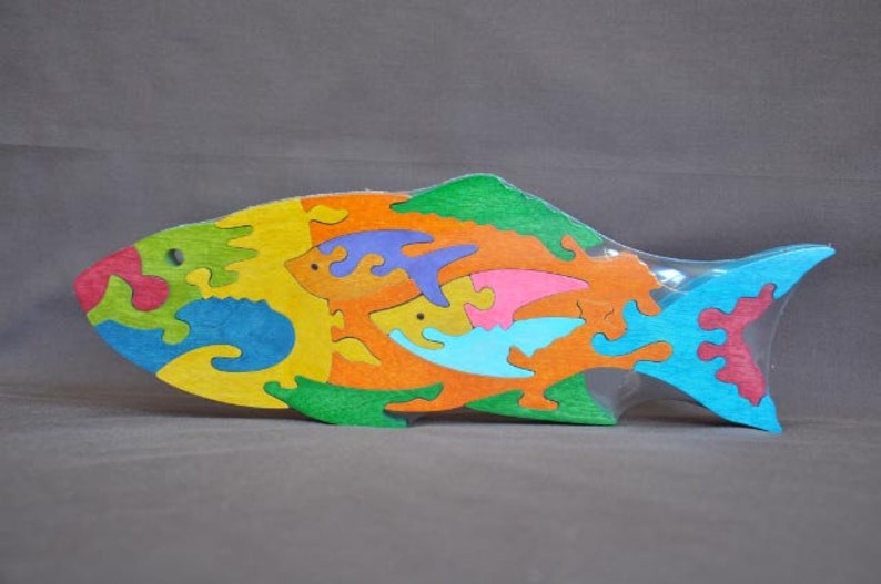 Large Tropical Fish Colorful Wood Puzzle Toy Hand Cut With Scroll Saw ...