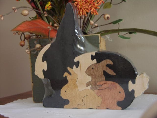 Bunny With Babies Animal Puzzle Wooden Toy Hand Cut With - Etsy