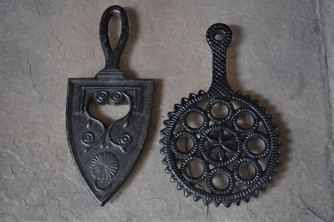 2 Antique Cast Sad Iron Trivets Ornate Decorative Black - Etsy