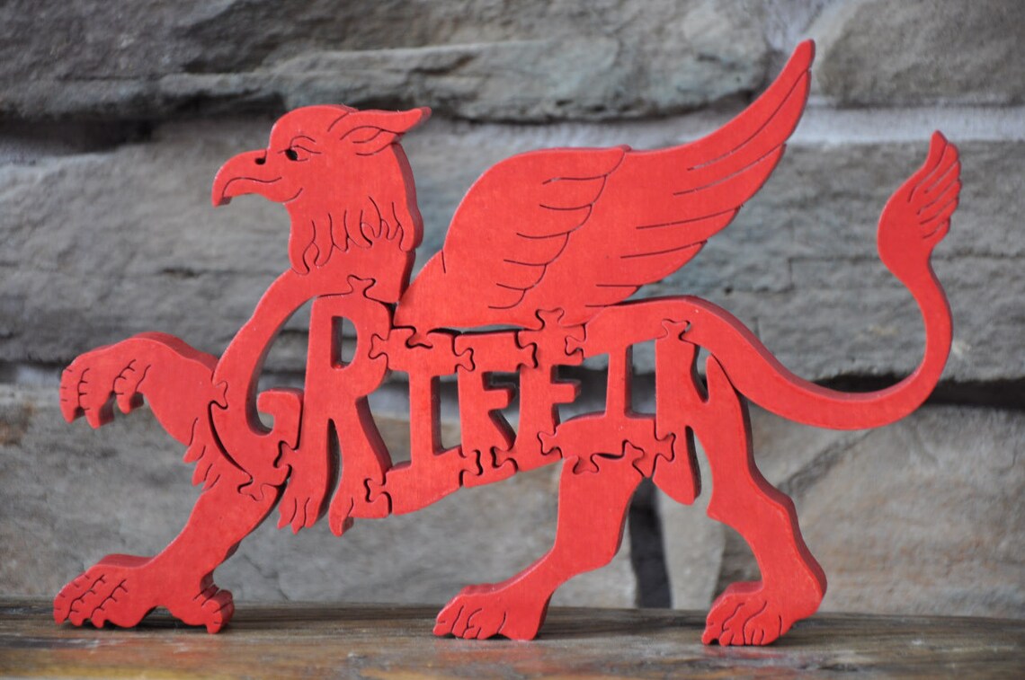 Red Griffin Wooden Fantasy Mythical Puzzle Toy Hand Cut | Etsy