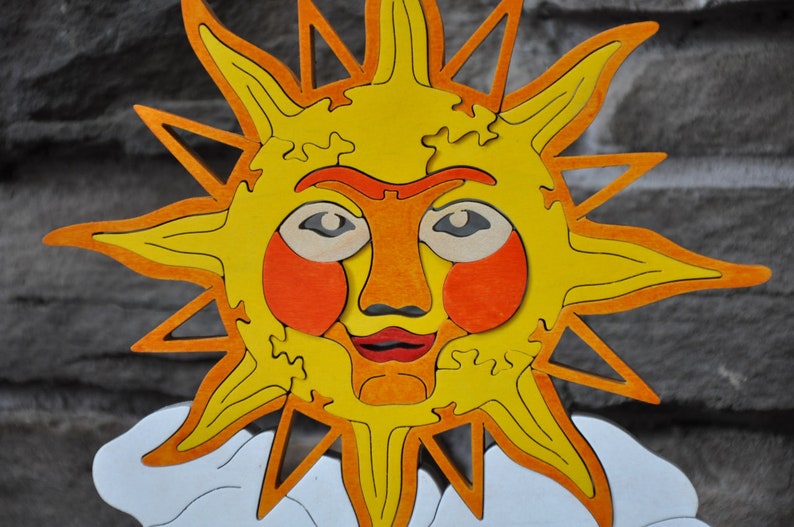 Summer Sun Face Solar Figurine Decor Hand Cut Wooden Puzzle | Etsy