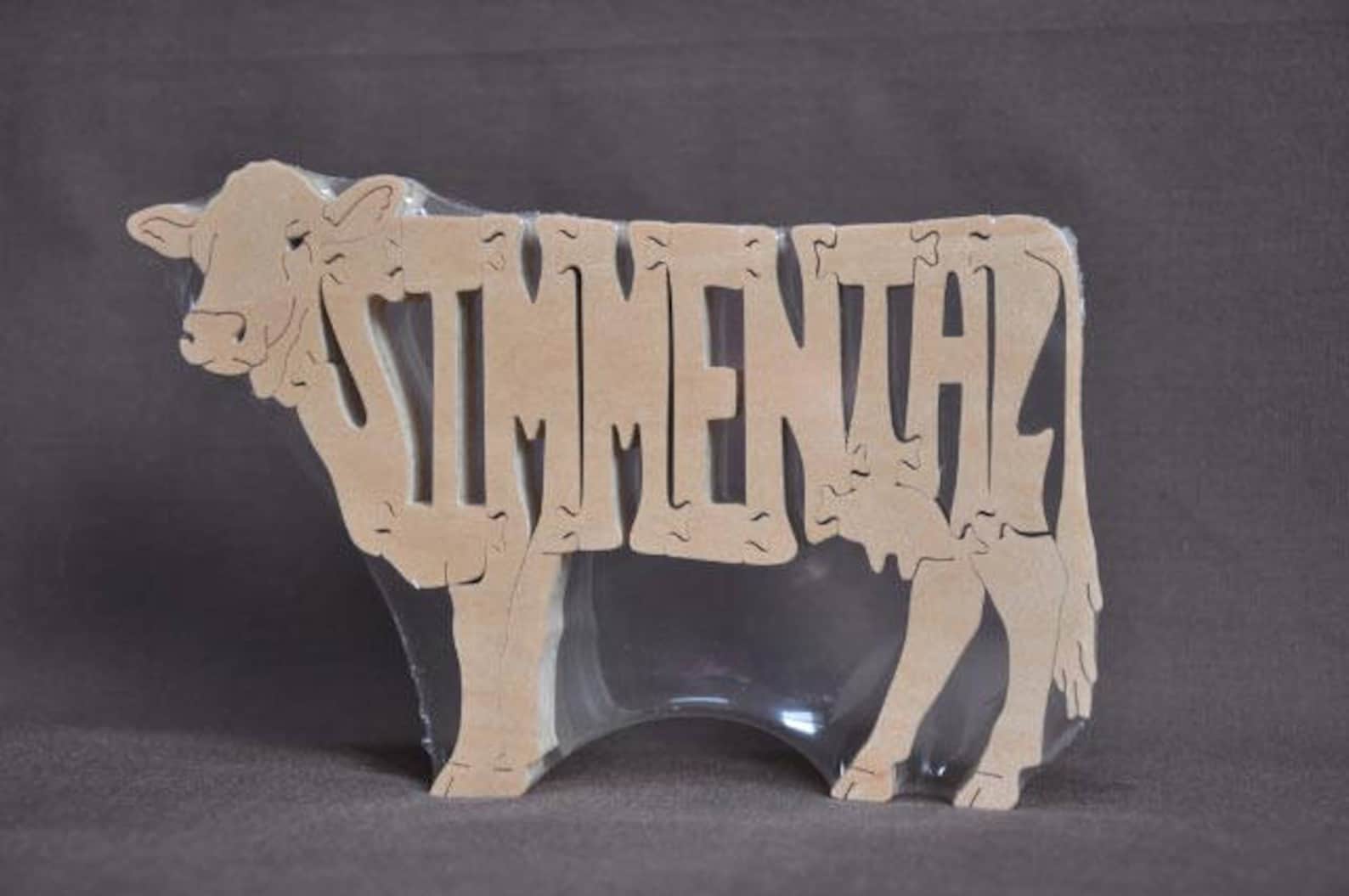 Simmental Cow or Bull Cattle Puzzle Wooden Toy Hand Cut Farm Art ...