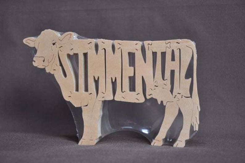 Simmental Cow or Bull Cattle Puzzle Wooden Toy Hand Cut Farm Art ...