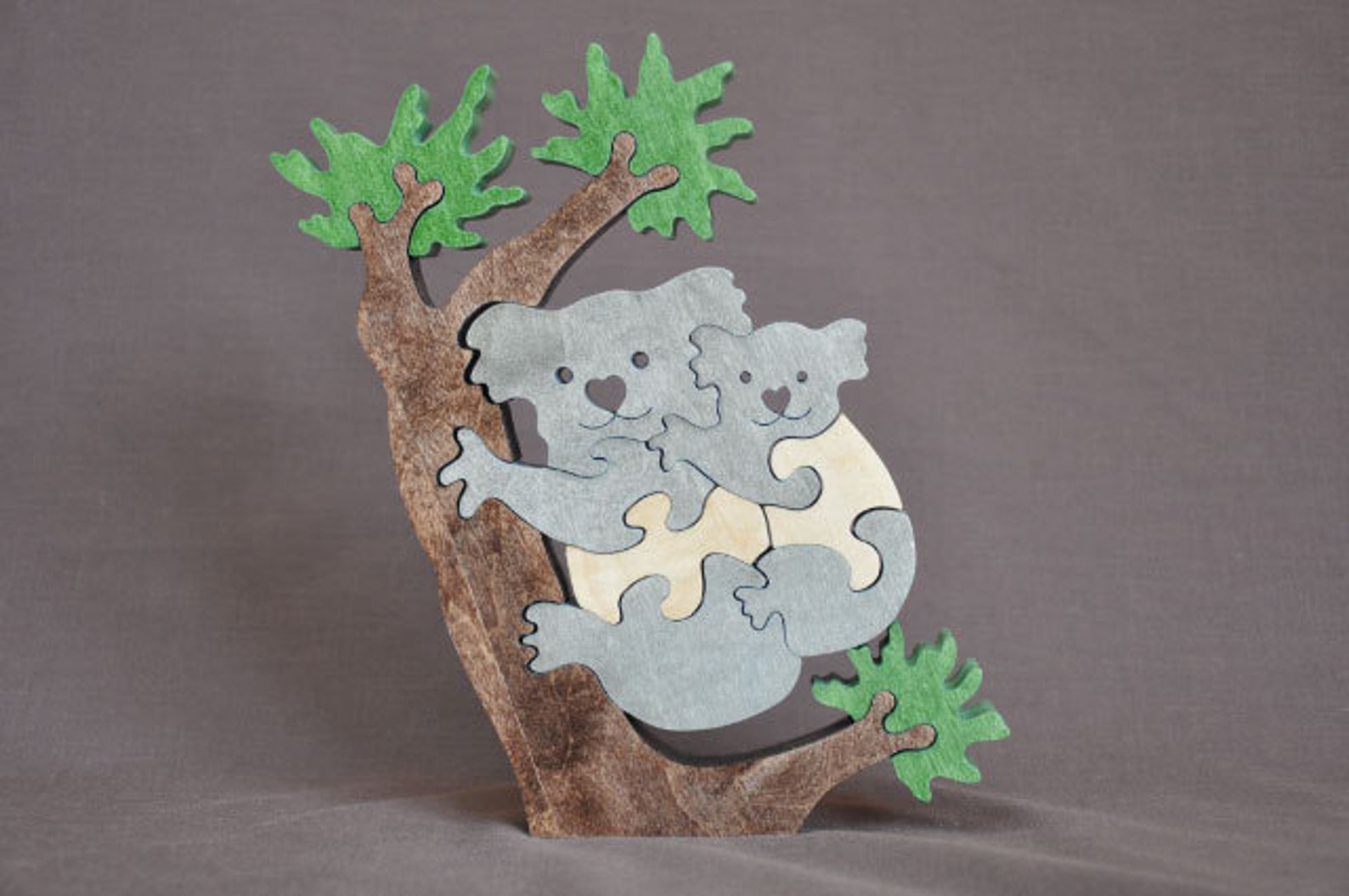 Koala With Baby Animal Puzzle Wooden Toy Hand Cut With Scroll Saw ...