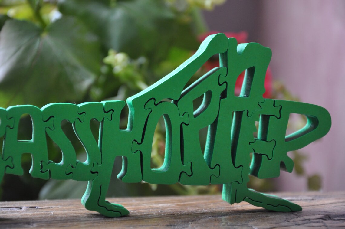 Grasshopper Insect Wooden Puzzle Toy Hand Cut Figurine Nature - Etsy