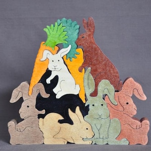 Bunch of Bunny Rabbits Easter Animal Puzzle Wooden Toy Hand Cut With ...