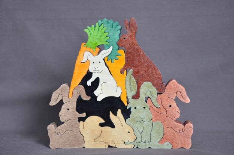 Bunch of Bunny Rabbits Easter Animal Puzzle Wooden Toy Hand - Etsy