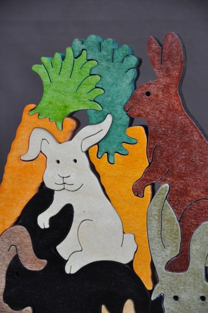 Bunch of Bunny Rabbits Easter Animal Puzzle Wooden Toy Hand Cut With ...