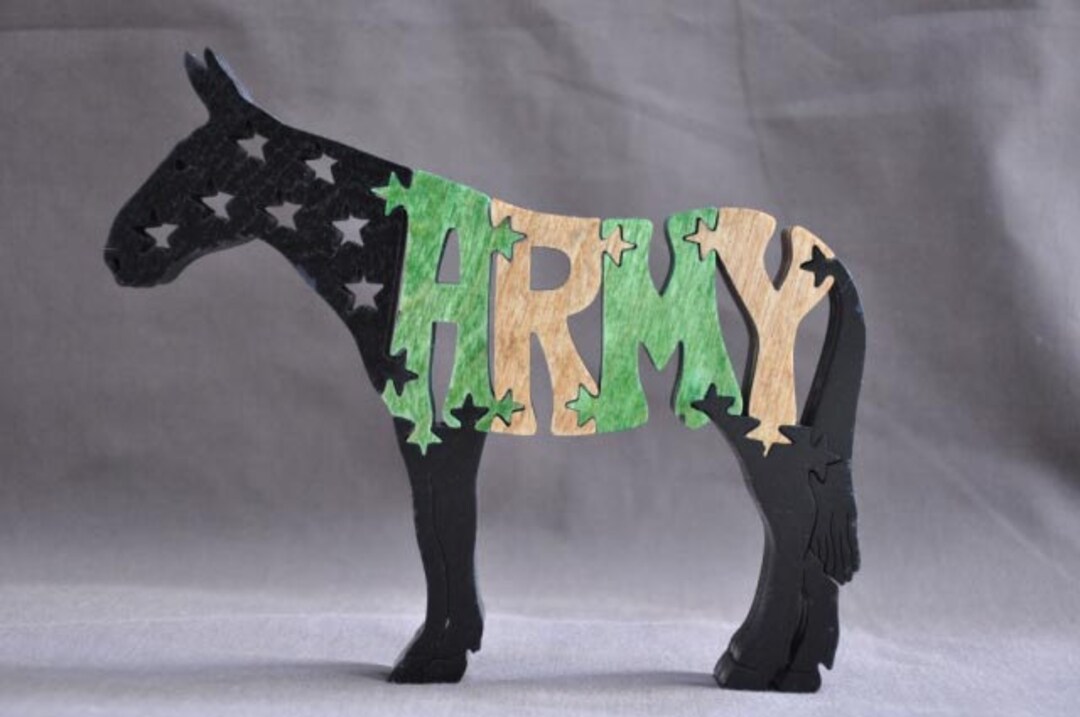Patriotic Army Mule Mascot Choice Color Wooden Puzzle Toy Hand Cut With ...