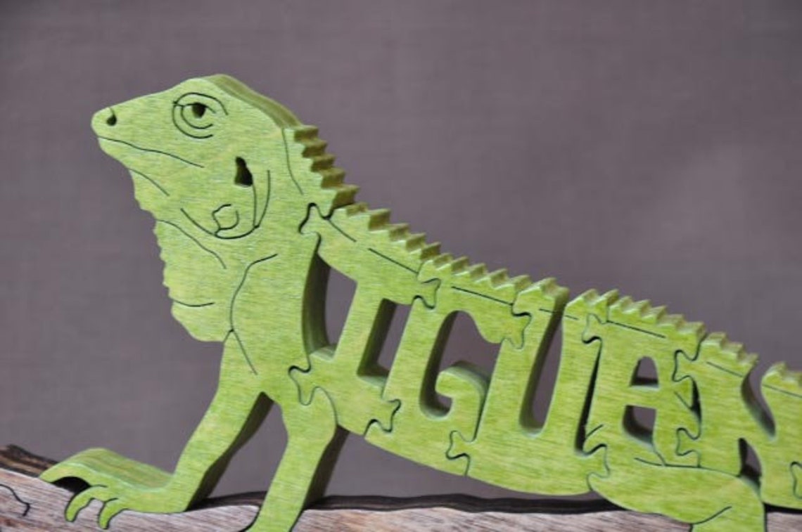 Iguana Lizard Reptile Animal Puzzle Wooden Toy Hand Cut - Etsy