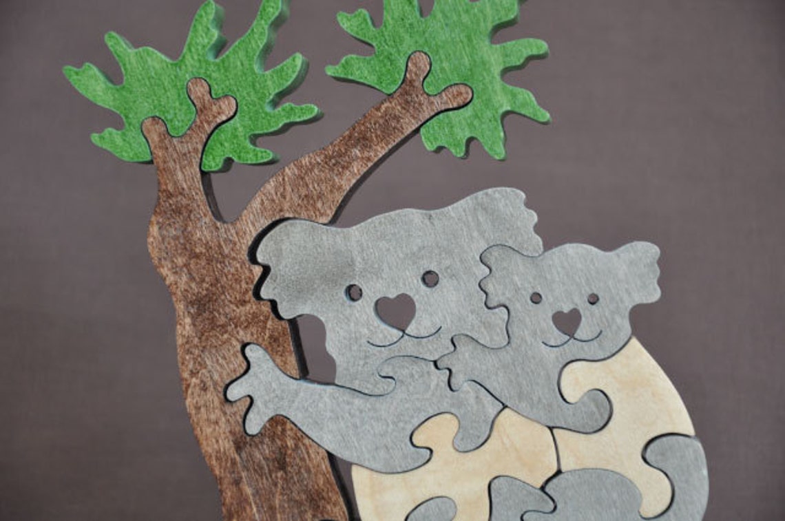 Koala With Baby Animal Puzzle Wooden Toy Hand Cut With Scroll Saw ...