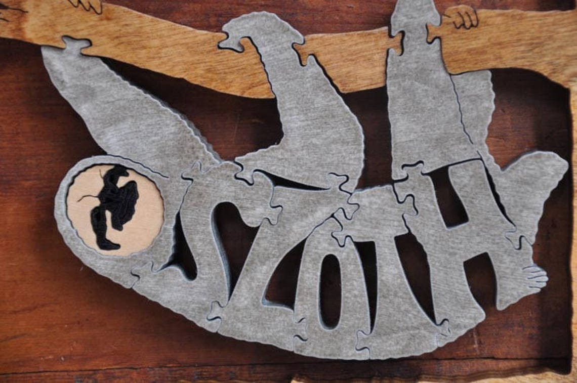 SLOTH Fun Animal Puzzle Toy Wooden Hand Cut With Scroll Saw | Etsy