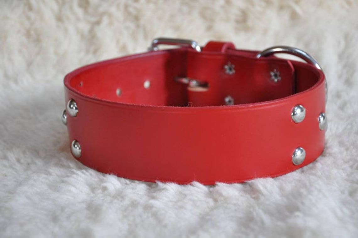 RED Custom Made Leather Dog Collar With Group Spots 2 Inches Wide With ...