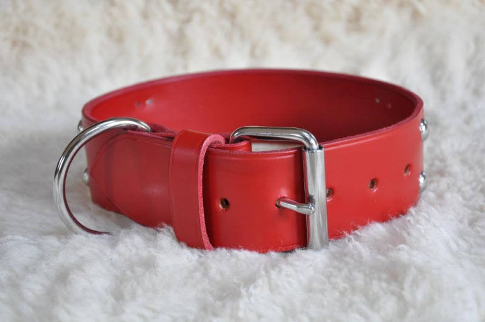 RED Custom Made Leather Dog Collar With Group Spots 2 Inches | Etsy