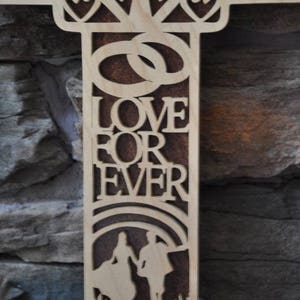 Wedding Marriage Engagement Cross Scrolled Wooden Cross Wall Hanging ...