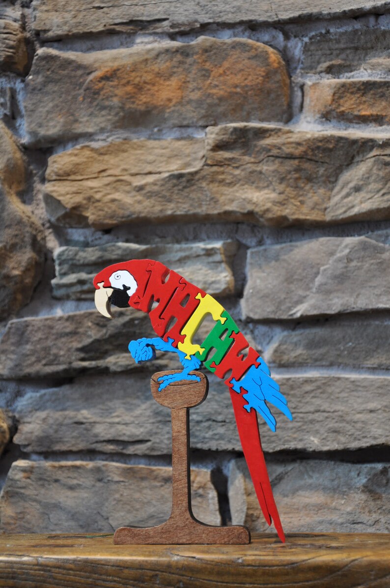 Macaw Parrot Bird Animal Puzzle Wooden Toy Hand Cut Figurine Art ...