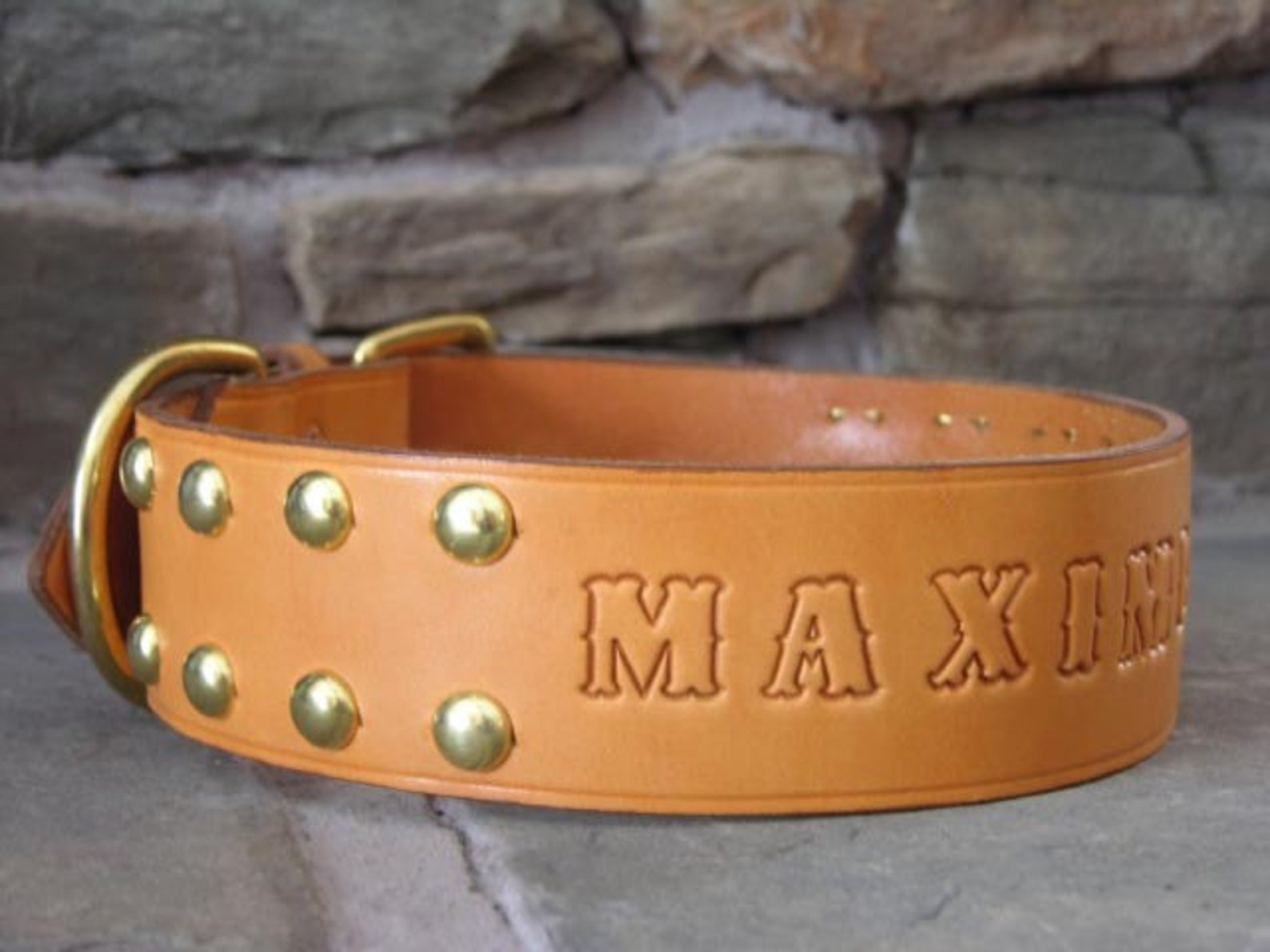 Extra Large Custom Made Leather Dog Collar With Row Spots 2 | Etsy