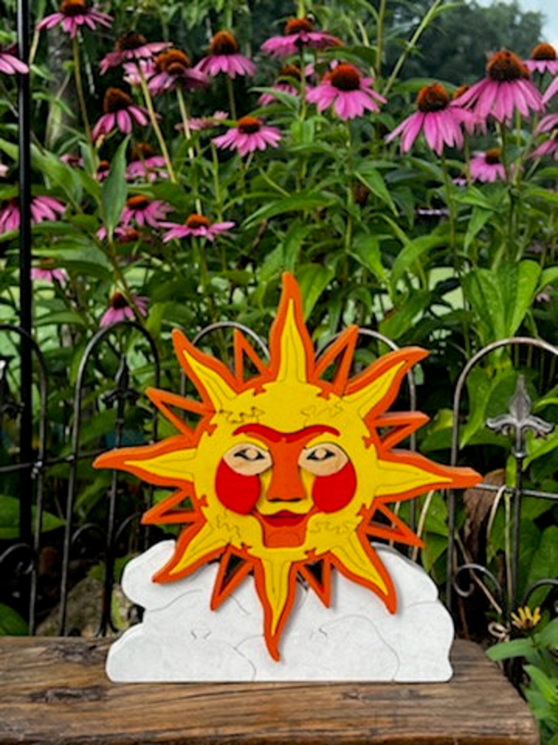 Summer Sun Face Solar Figurine Decor Hand Cut Wooden Puzzle - Etsy