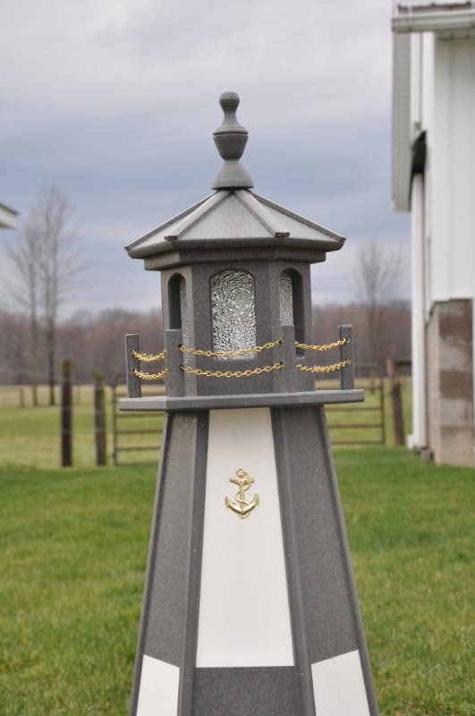 Large 39" Gray & White Light Lighthouse Poly Vinyl Yard Garden ...