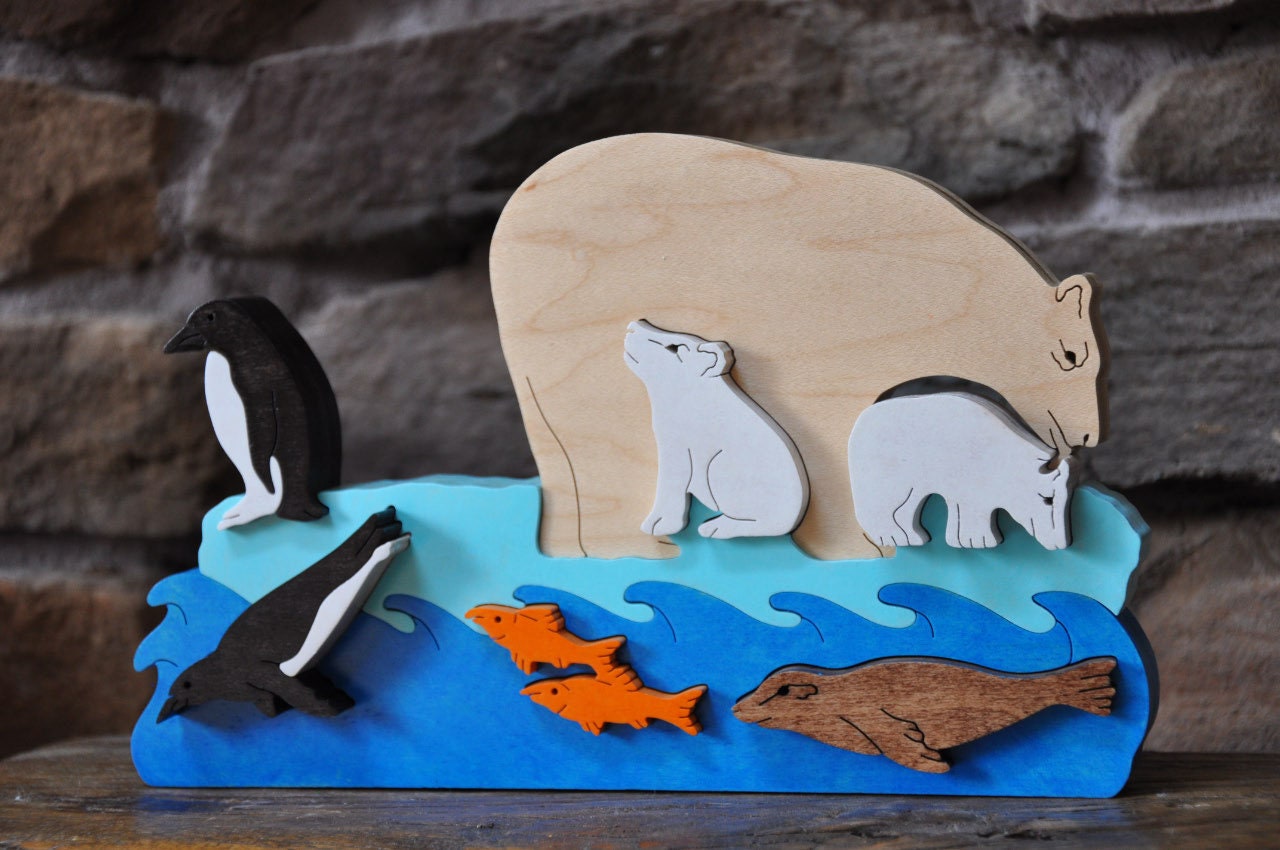 Polar Bear Arctic Seal Penguin Scene 3D Puzzle Wooden Toy | Etsy