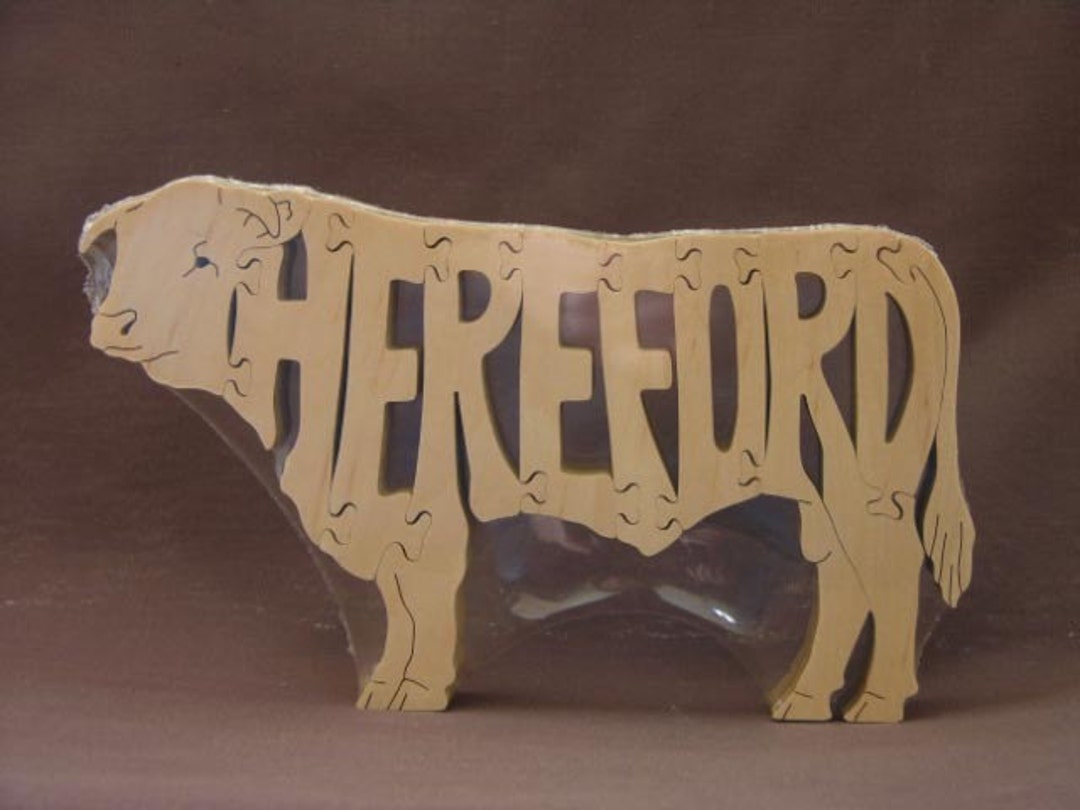 Hereford Cow or Bull Cattle Puzzle Wooden Toy Hand Cut Farm Art ...
