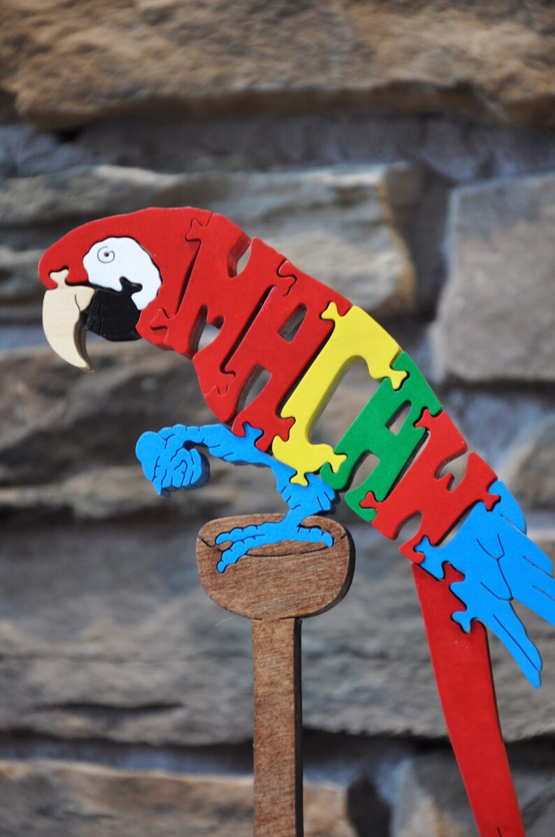 Macaw Parrot Bird Animal Puzzle Wooden Toy Hand Cut Figurine Art ...