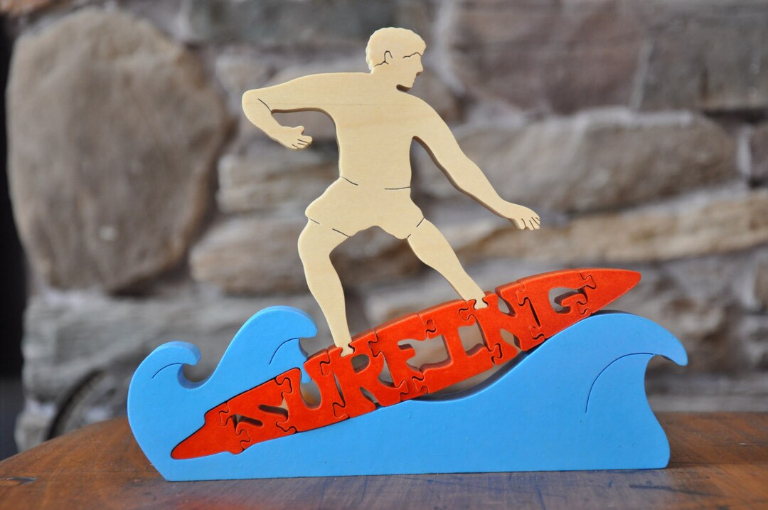 SALE Surfing Surfer Surf Board Beach Puzzle Wooden Toy Hand Cut ...