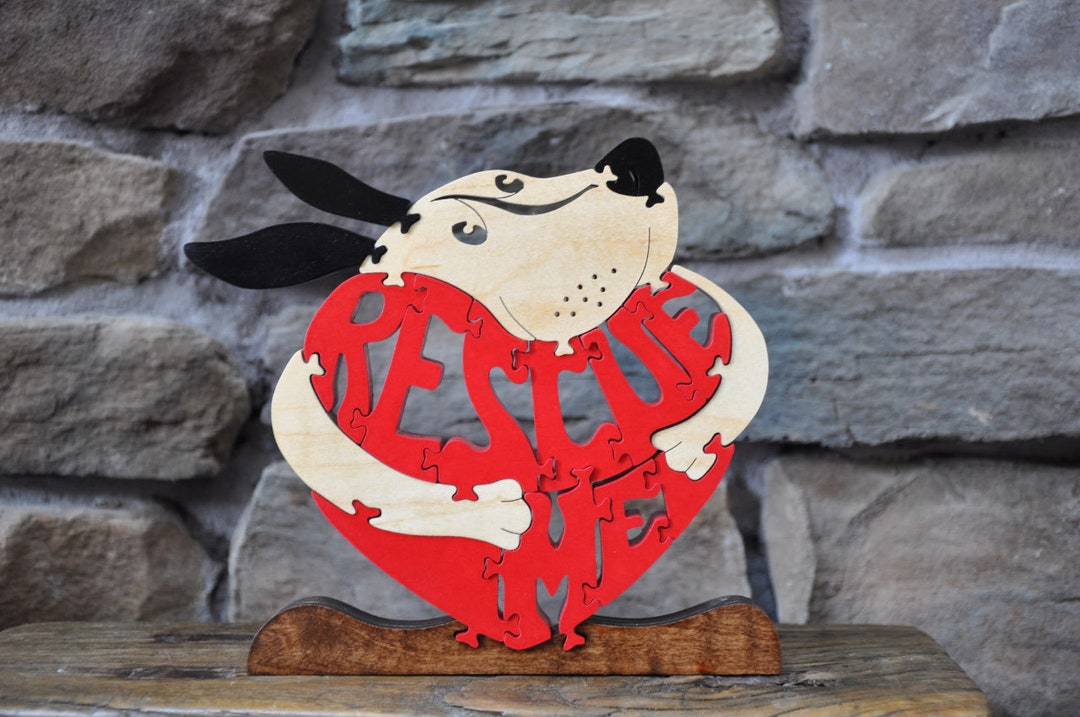 NEW Rescue HUGS Shelter Dog Puzzle Wooden Toy Hand Cut With Scroll Saw ...