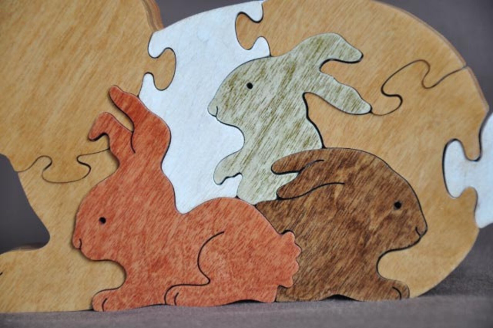 Golden Bunny With Babies Easter Animal Puzzle Wooden Toy Hand - Etsy