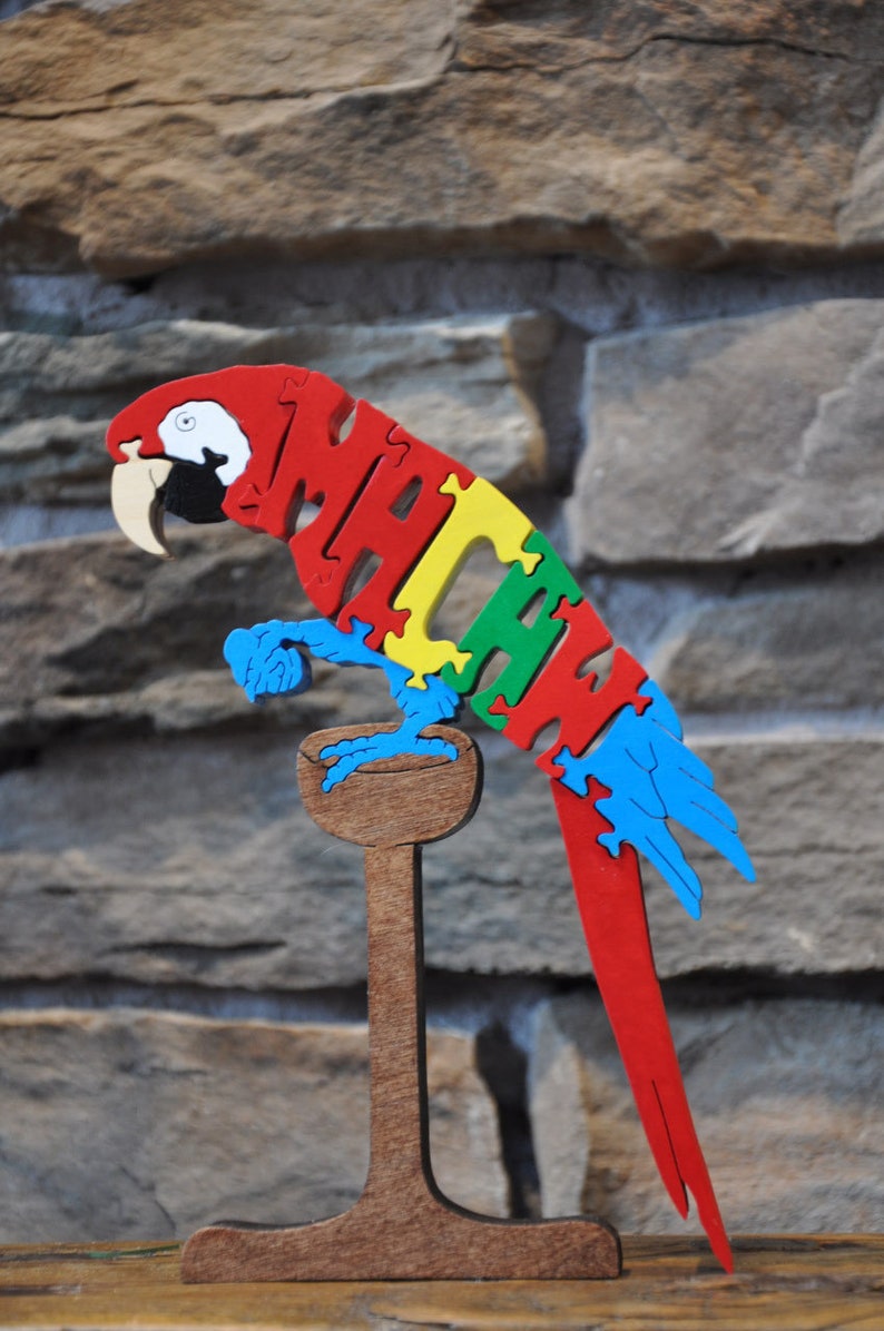 Macaw Parrot Bird Animal Puzzle Wooden Toy Hand Cut Figurine Art ...
