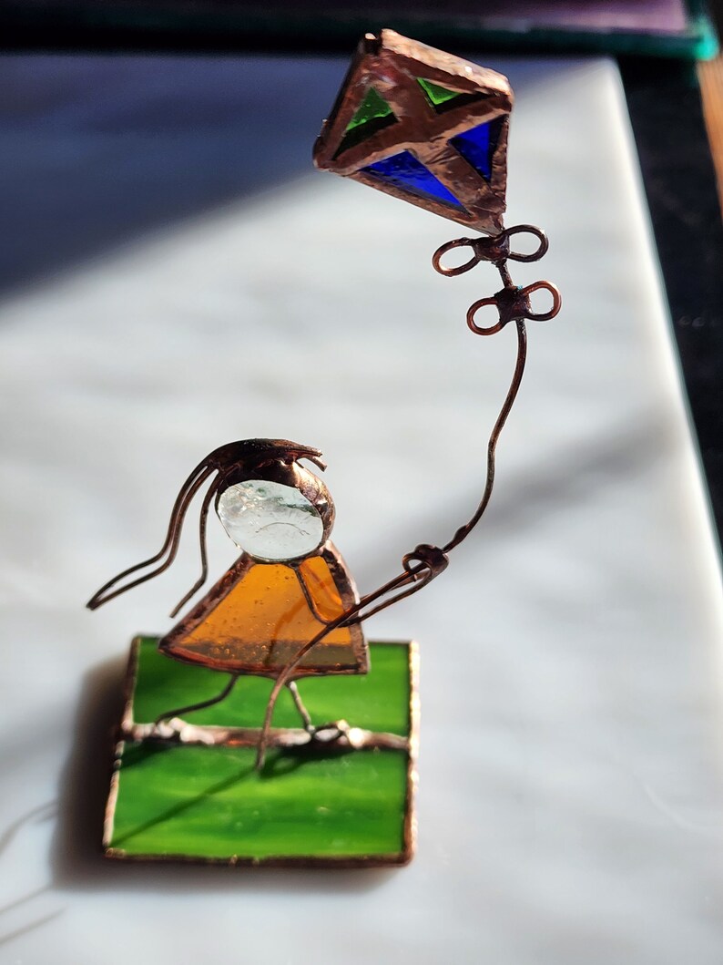 Go Fly a Kite Stained Glass and Copper Wire Girl Flying a Kite ...