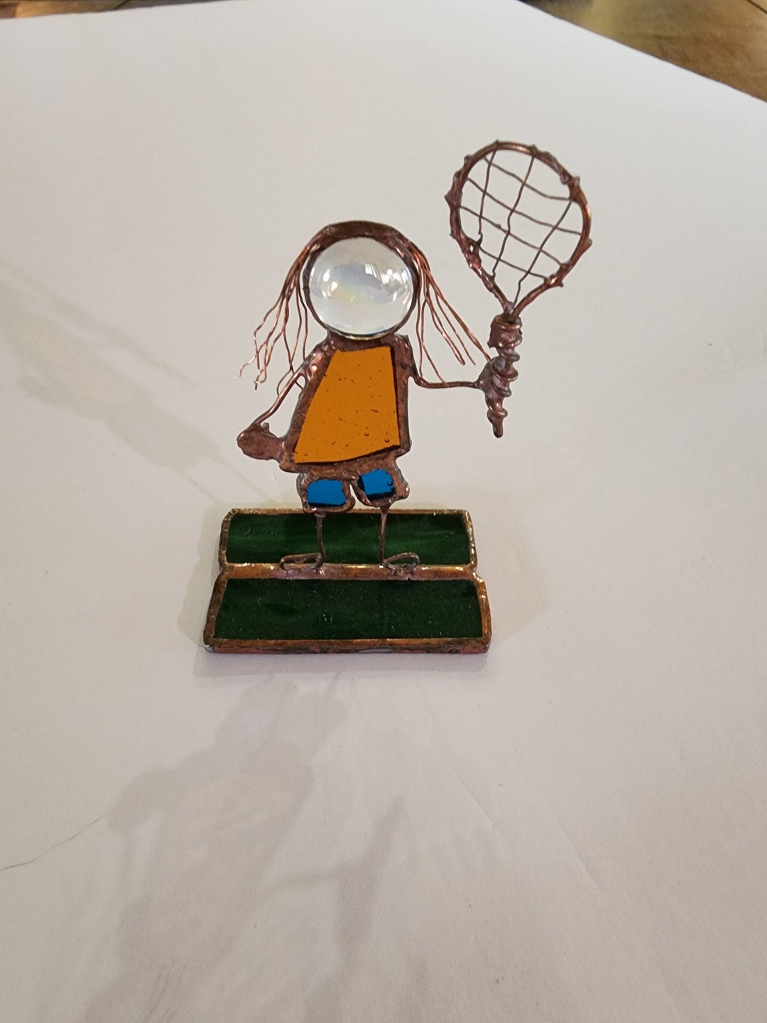 Stained Glass Copper Wire Tennis Player With Racket Suncatcher Figurine ...