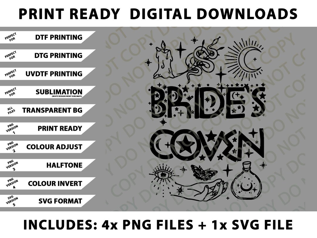 Bachelorette Party Bride & Bridesmaids Witch Bride's Coven Png Bundle ...