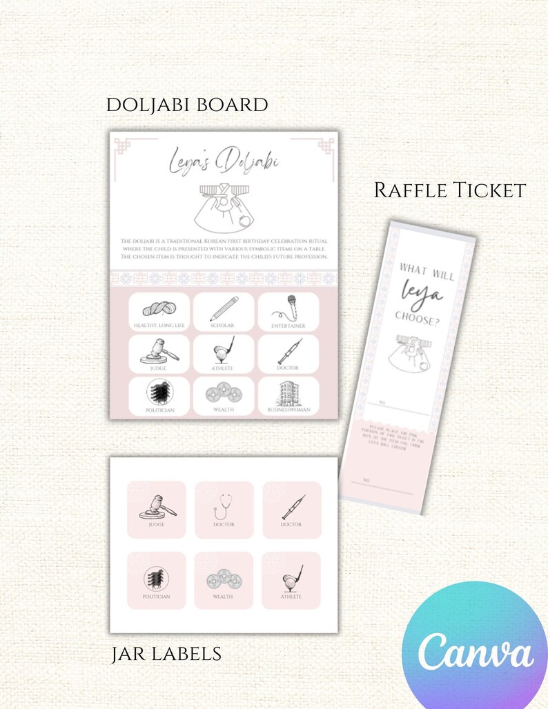 Personalized Doljabi BUNDLE doljabi Board, Doljabi Raffle Tickets, Jar ...
