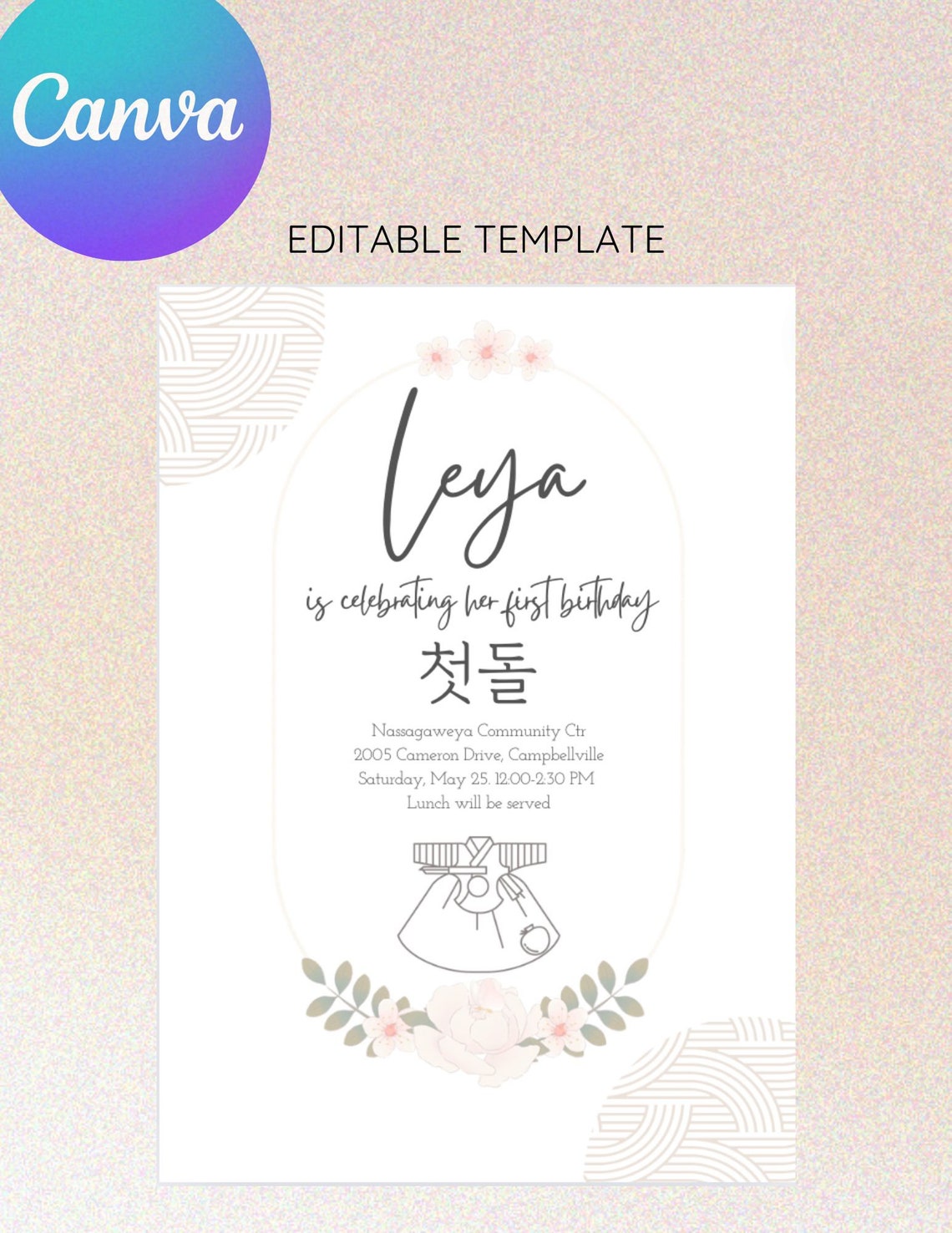 Korean Dohl Invitation, Korean First Birthday, Printable & Editable ...