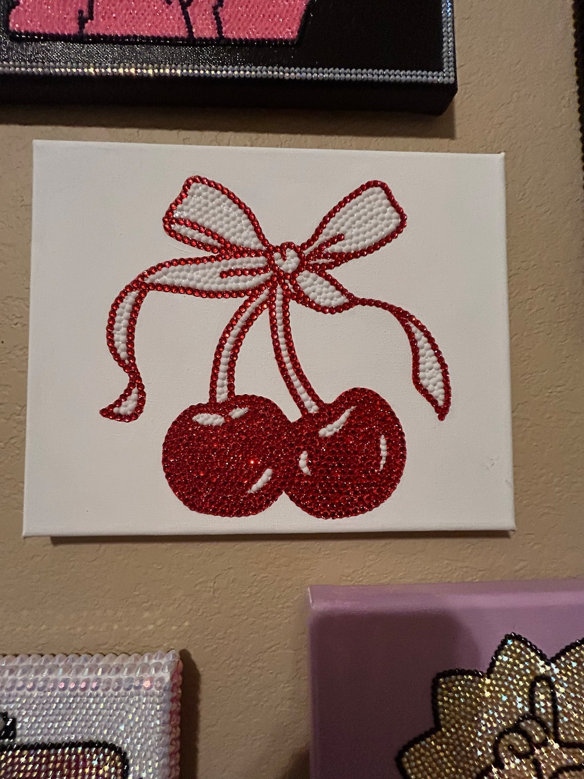 Cherry Ribbon Rhinestone Canvas Art Kit - Etsy