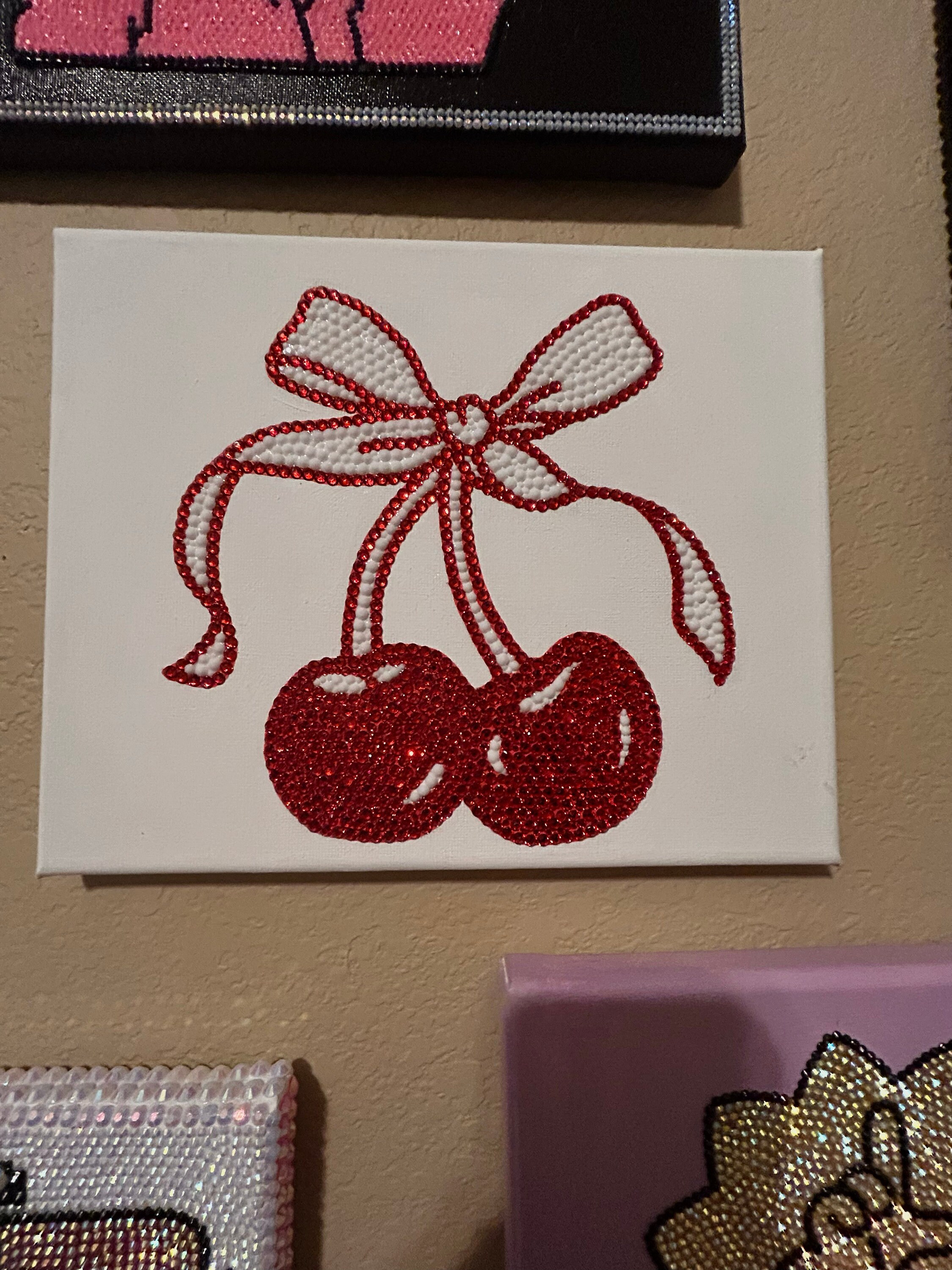 Rhinestone Canvas Art Kit Cherry Ribbon - Etsy