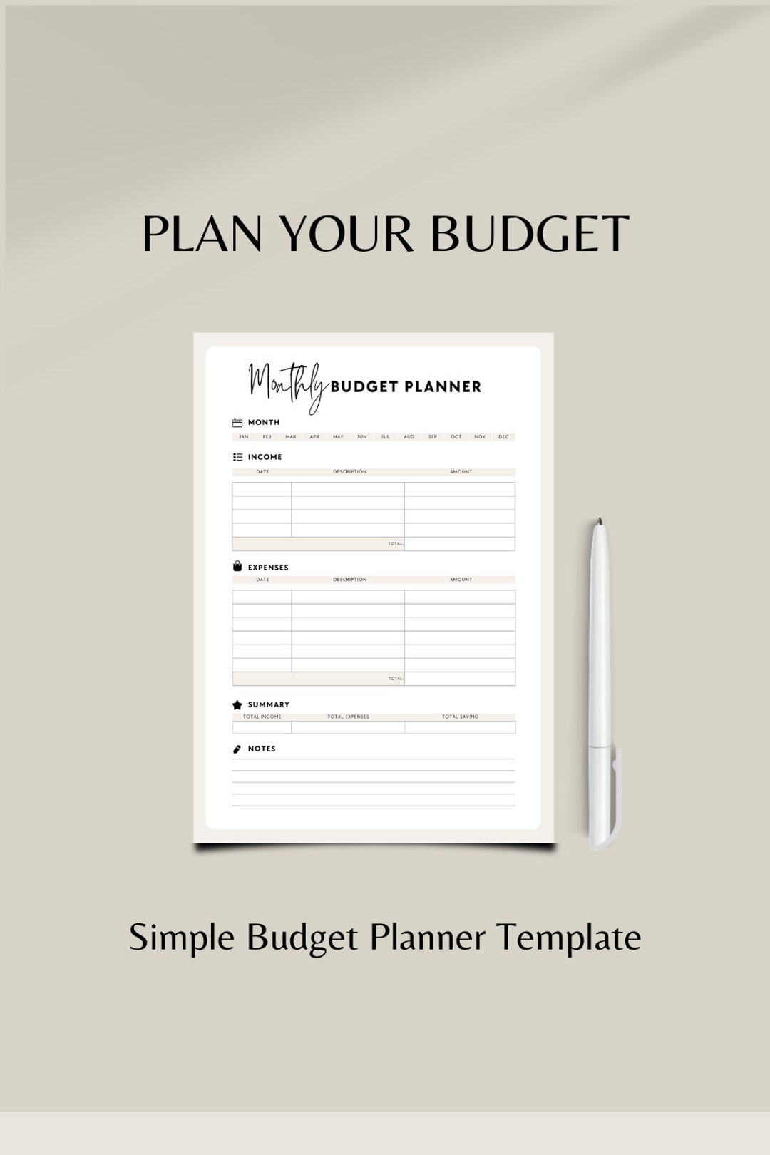 Printable Monthly Budget Planner - Instant Digital Download - Etsy