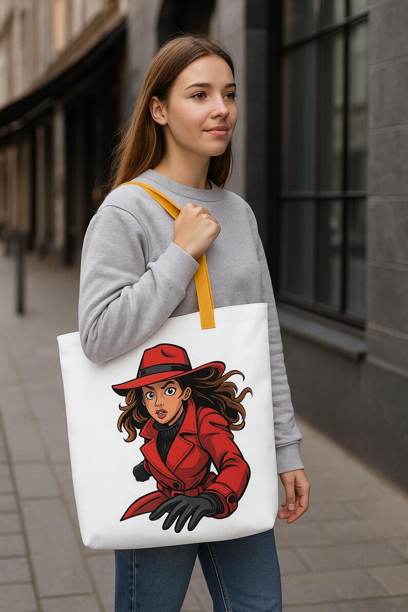 Pop Art Detective Tote Bag – Red Comic Character Bag With Yellow Straps ...