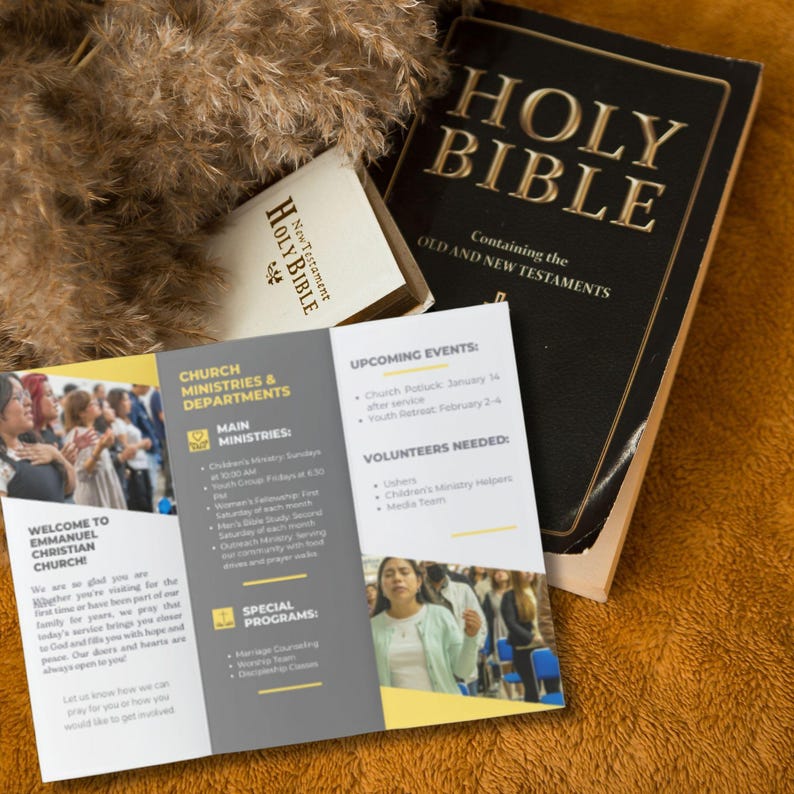Editable Trifold Church Service Brochure | Canva Program Flyer Template ...