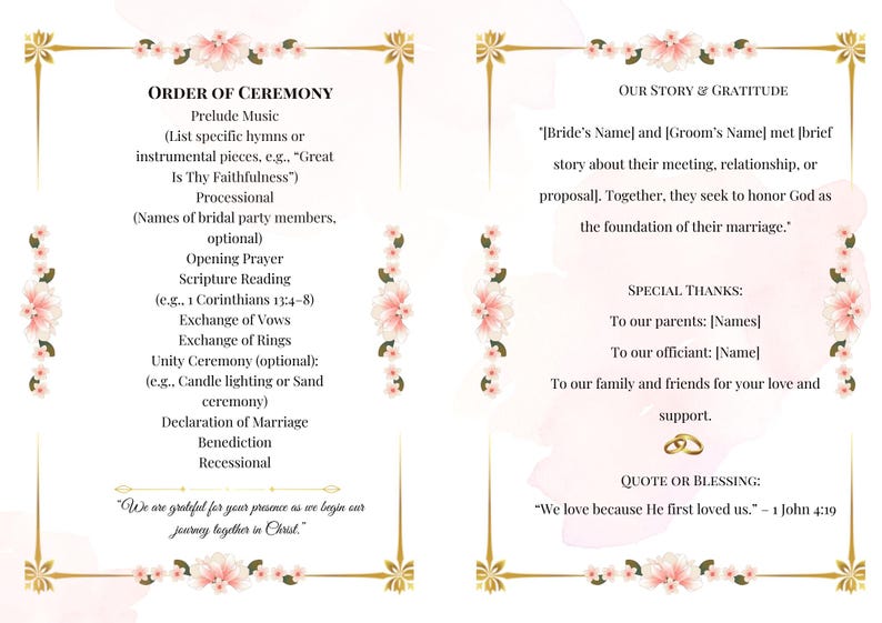 Christian Wedding Program Template -editable Ceremony Program Template ...