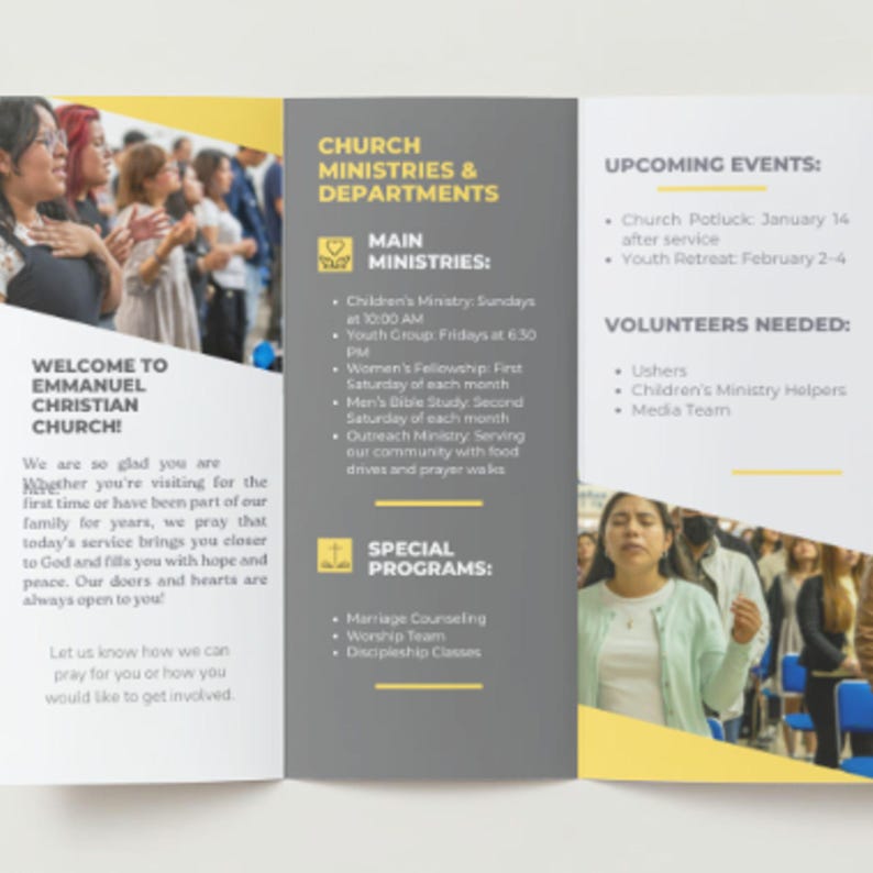 Editable Trifold Church Service Brochure | Canva Program Flyer Template ...
