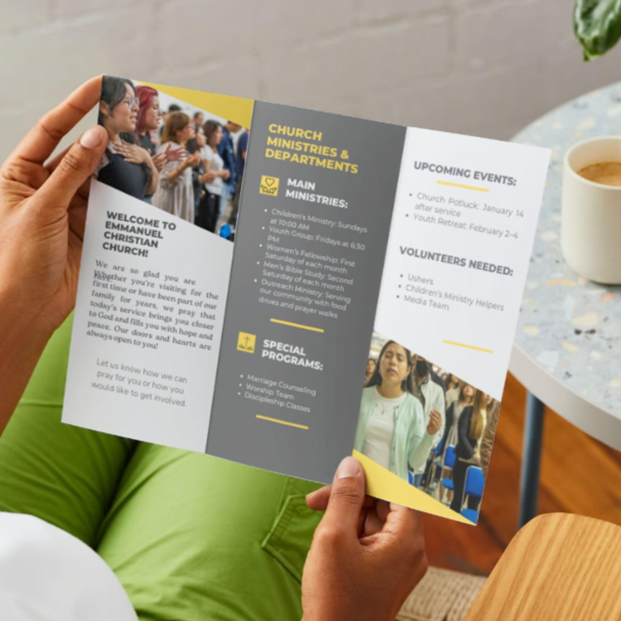 Editable Trifold Church Service Brochure | Canva Program Flyer Template ...
